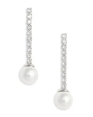 SELF-PORTRAIT Crystal & Imitation Pearl Linear Drop Earrings - Silver