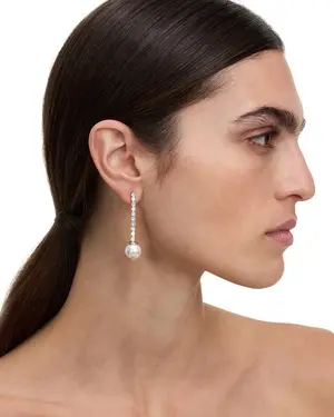 SELF-PORTRAIT Crystal & Imitation Pearl Linear Drop Earrings