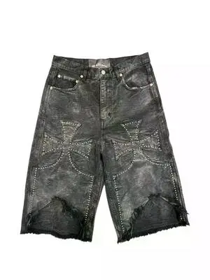 SEKRIT Chopper Studded Denim Shorts - Black