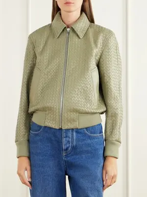 Bottega Veneta Rib-trimmed Intrecciato Leather Blouson Jacket