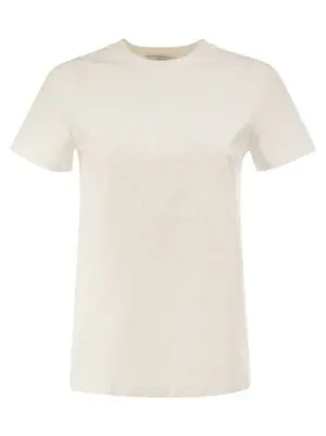 Max Mara Mxmpanfilo Stretch Cotton T-shirt With Tonal Logo - White