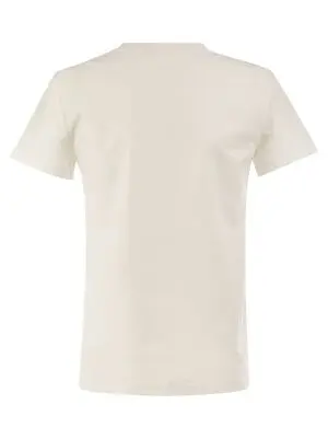 Max Mara Mxmpanfilo Stretch Cotton T-shirt With Tonal Logo - White