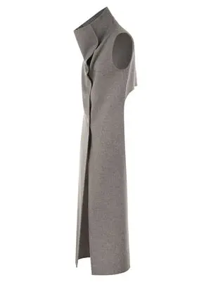 Sportmax Spsassenso Long Virgin Wool Coat With High Neck - Gray