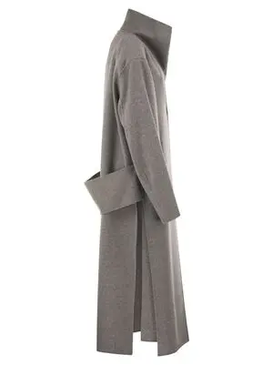 Sportmax Spsassenso Long Virgin Wool Coat With High Neck - Gray