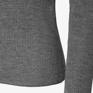 Fendi Gray Melange Wool Ribbed Sweater