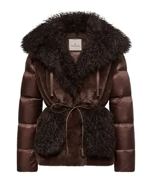 Moncler Drawstring Faux Fur Puffer Coat - No