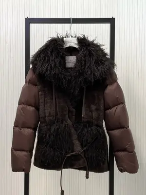 Moncler Drawstring Faux Fur Puffer Coat