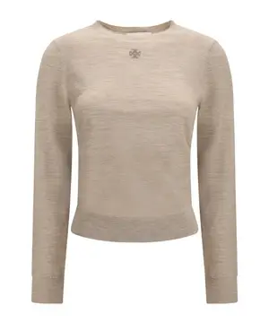Tory Burch Logo Crewneck Sweater - Beige