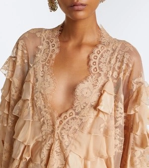 Zimmermann Lace-trimmed Ruffled Silk Blouse