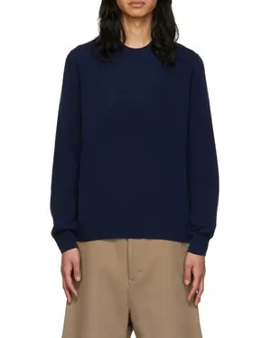Comme Des Garçons Navy Blue Round Neck Long-sleeved Sweater
