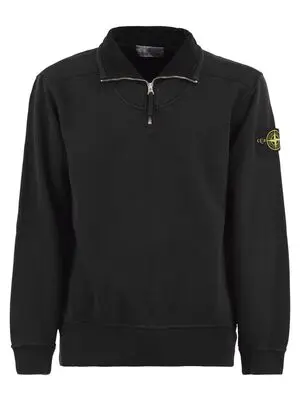 Stone Island Cotton Sweatshirt With High Neck And Half Zip - Black