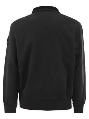 Stone Island Cotton Sweatshirt With High Neck And Half Zip - Black
