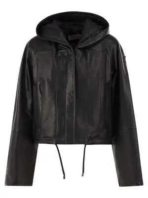 Sportmax Spxkabala Cropped Leather Hooded Jacket - Black