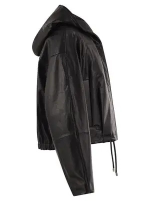 Sportmax Spxkabala Cropped Leather Hooded Jacket