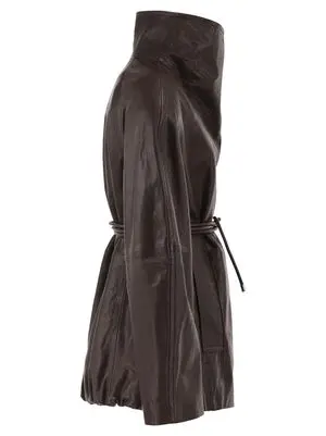 Sportmax Spsalaggio Lamb Leather Jacket With High Neck And Belt