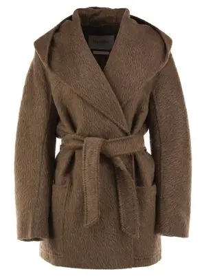 Max Mara Mxsgolf Camel And Mohair Hooded Wrap Coat - Brown
