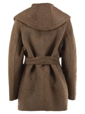 Max Mara Mxsgolf Camel And Mohair Hooded Wrap Coat - Brown