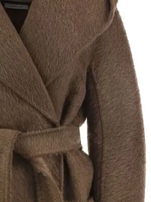 Max Mara Mxsgolf Camel And Mohair Hooded Wrap Coat - Brown