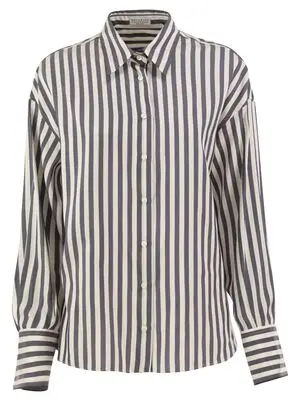 BRUNELLO CUCINELLI Brunello Cucinelli Women Striped Silk Shirt With Knitted Insert