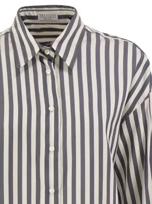 Brunello Cucinelli Striped Silk Shirt With Knitted Insert