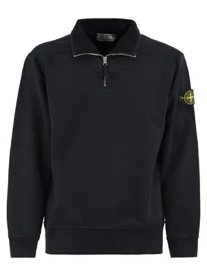 Stone Island Cotton Sweatshirt With High Neck And Half Zip - Blue