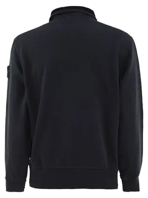 Stone Island Cotton Sweatshirt With High Neck And Half Zip - Blue
