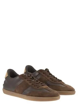 TOD'S Leather And Suede Sneakers With Rubber Sole - Brown