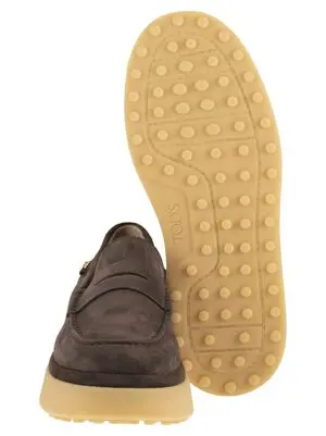 TOD'S Suede Loafers With Maxi Tpu Sole - Brown