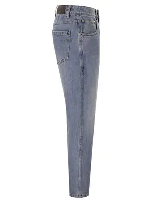 Brunello Cucinelli Straight Trousers In Authentic Denim With Shiny Bartack - Multicolor