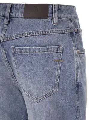 Brunello Cucinelli Straight Trousers In Authentic Denim With Shiny Bartack - Multicolor