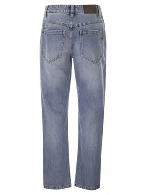 Brunello Cucinelli Straight Trousers In Authentic Denim With Shiny Bartack - Multicolor