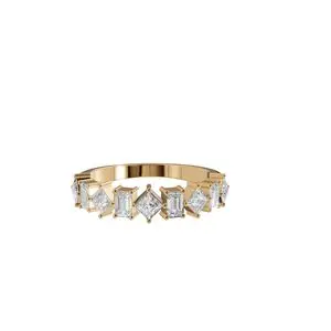 AYA FINE JEWELRY Nova Princess & Emerald Cut Geometric Lab Grown Diamond Stacking Band In Gold