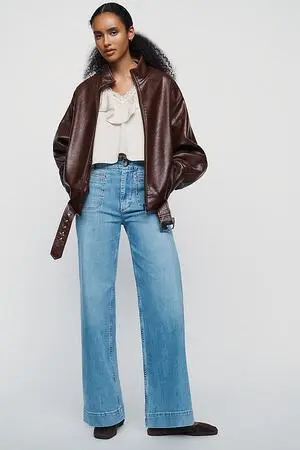 Anthropologie Maeve High Rise Wide Leg Welt Pocket Jeans - Medium Denim