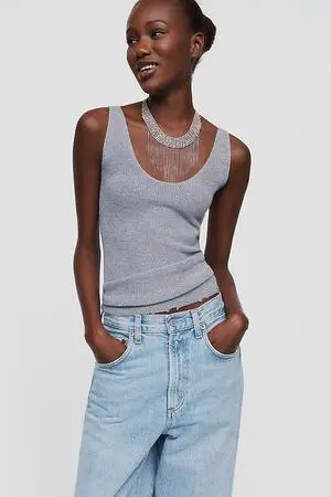 Anthropologie Beaded Frge Necklace - Silver