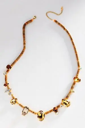 Anthropologie Mixed Crystal Beaded Necklace Neutral