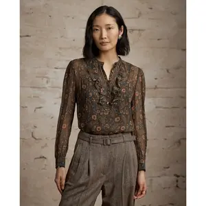 Ralph Lauren Floral Crinkled Silk Chiffon Blouse