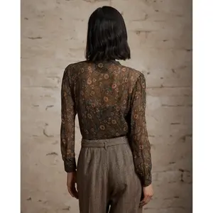 Ralph Lauren Floral Crinkled Silk Chiffon Blouse