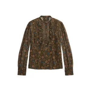 Ralph Lauren Floral Crinkled Silk Chiffon Blouse