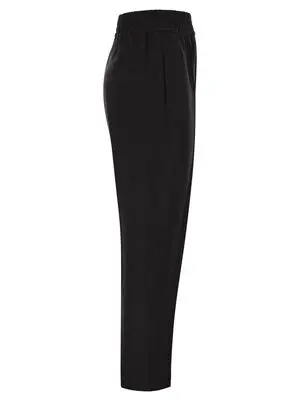 Brunello Cucinelli Baggy Pull-up Trousers In Viscose And Linen Fluid Twill - Black