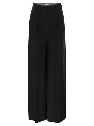 Brunello Cucinelli Tailored Trousers In Fluid Viscose And Linen Twill With Double Pleats - Black