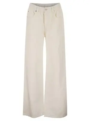 Brunello Cucinelli Contemporary Trousers In Garment-dyed Cotton And Linen Cover With Monile - Cream