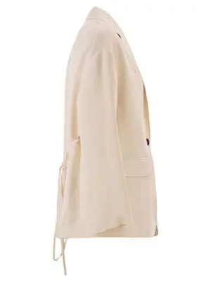Brunello Cucinelli Fluid Viscose And Linen Twill Jacket With Jewellery - Cream