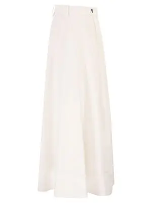Brunello Cucinelli Sartorial Skirt In Fluid Viscose And Linen Twill With Jewellery Detail - Cream