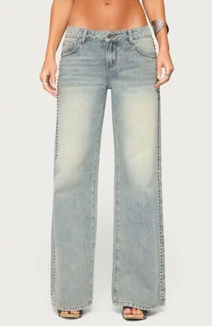 EDIKTED Teala Studded Low Rise Wide Leg Jeans