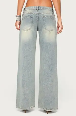 EDIKTED Teala Studded Low Rise Wide Leg Jeans