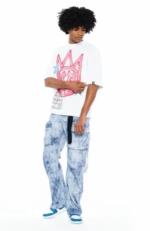 CULT OF INDIVIDUALITY Grunge Baggy Fit Cargo Jeans - Cloud