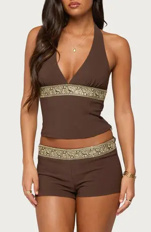 EDIKTED Jasia Sequin Halter Top