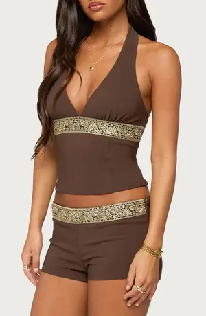 EDIKTED Jasia Sequin Halter Top