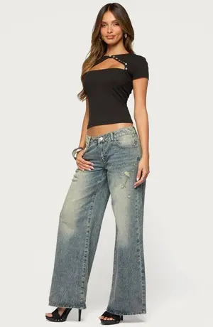 EDIKTED Mania Cutout Button Top