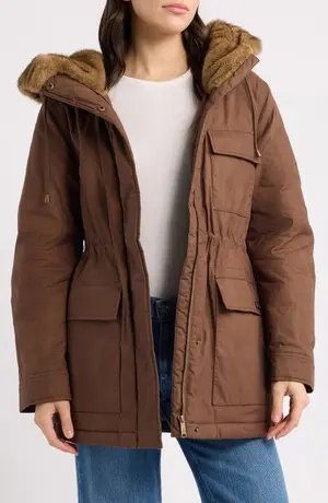 Sam Edelman Faux Fur Lined Hood Cotton Anorak - Brown